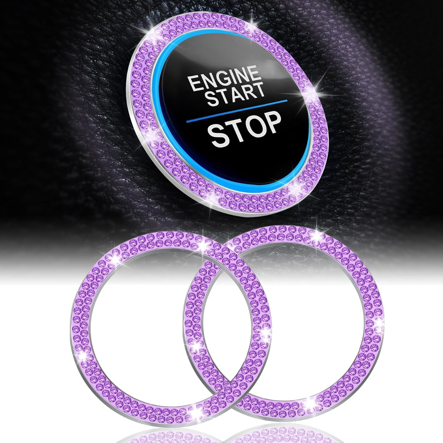 2 PCS Crystal Double Rhinestone Car Engine Start Stop Decoration Ring ...