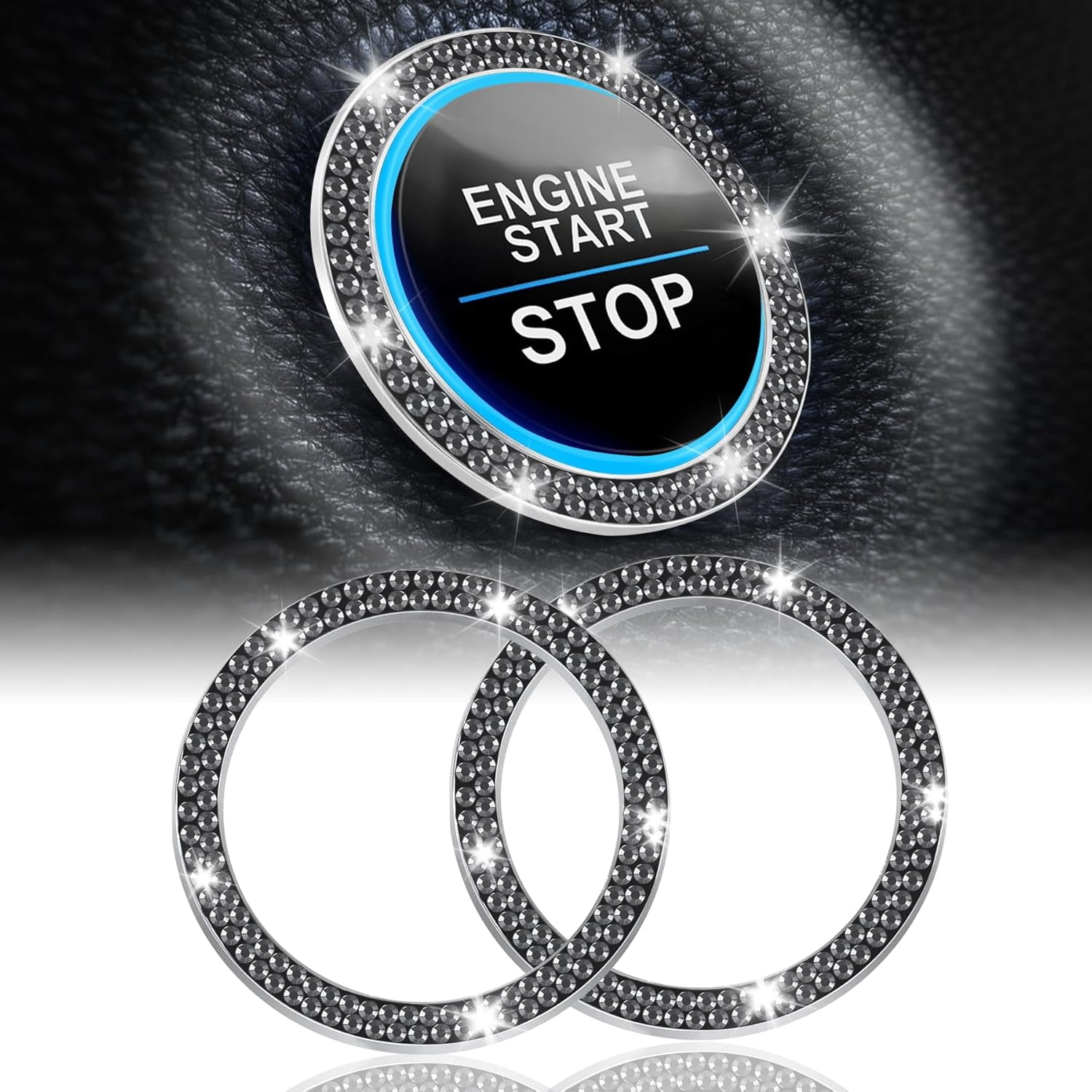 2 PCS Crystal Double Rhinestone Car Engine Start Stop Decoration Ring ...