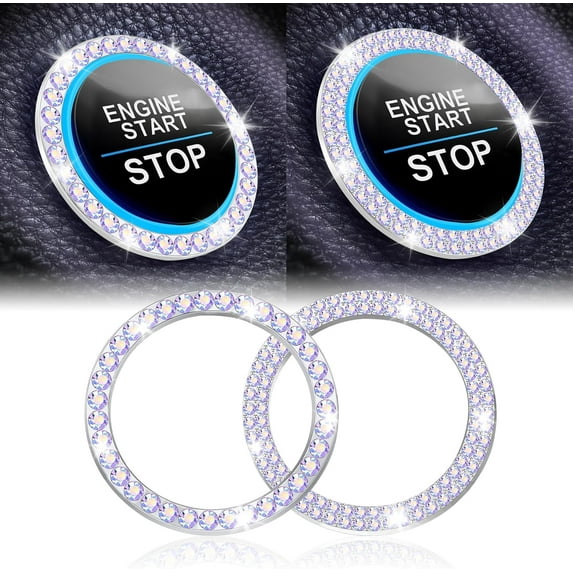 2 PCS Crystal Double Rhinestone Car Engine Start Stop Decoration Ring ...