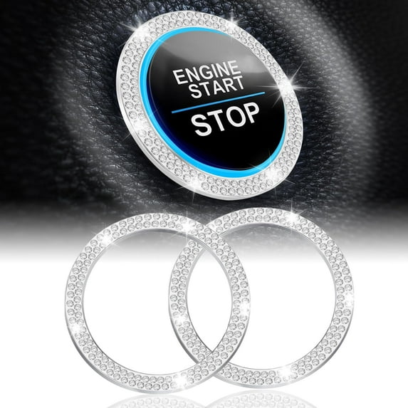2 PCS Crystal Double Rhinestone Car Engine Start Stop Decoration Ring ...
