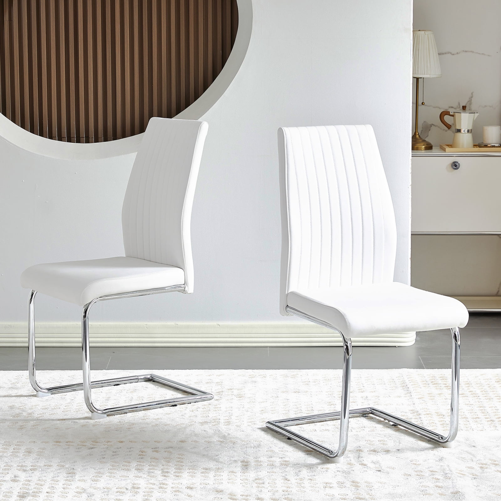 2 PCS Dining Chairs, Modern Simple Style Kitchen Chairs, Metal Legs and ...