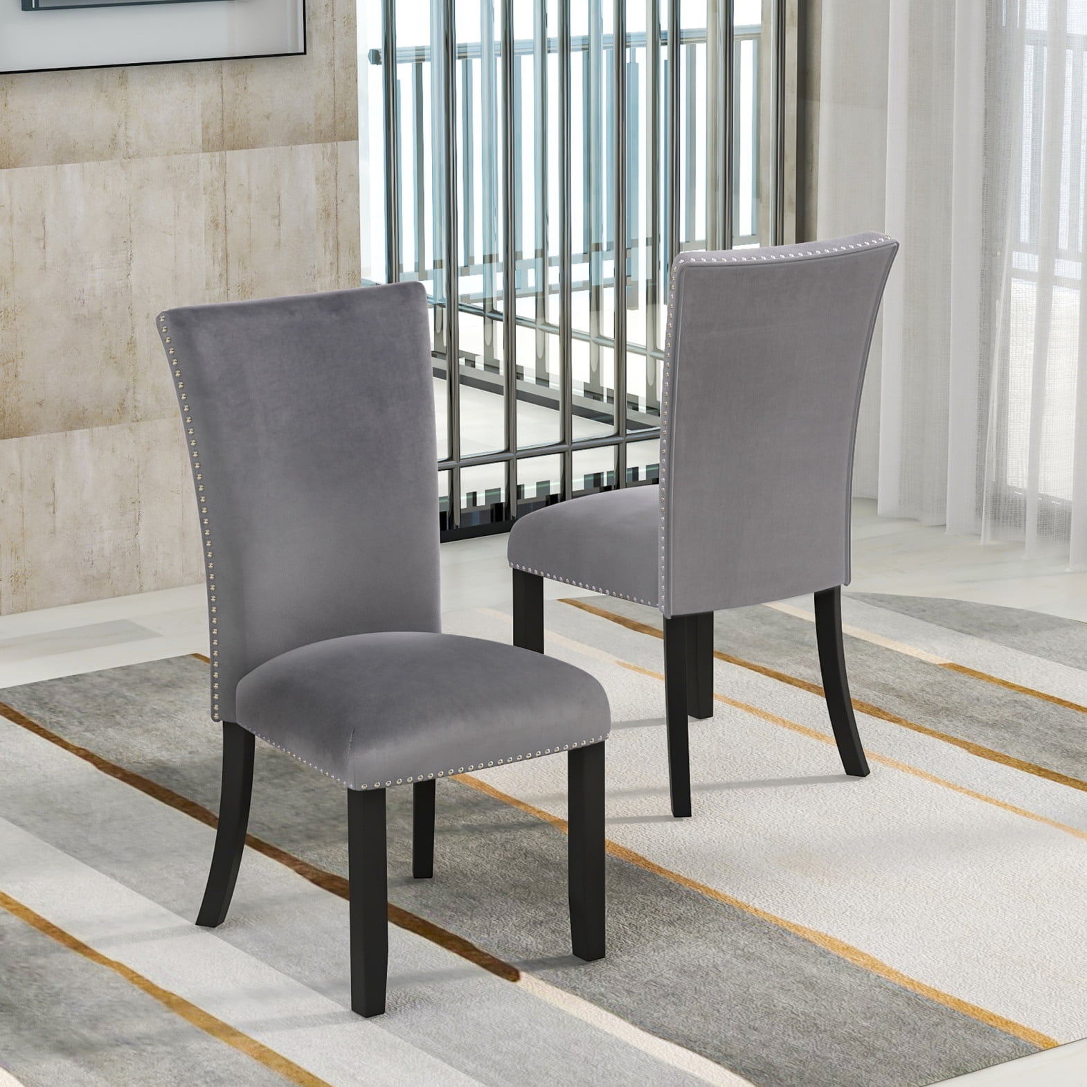 2 Pcs Dining Chairs Velvet Upholstered Side Chairs With Nailhead