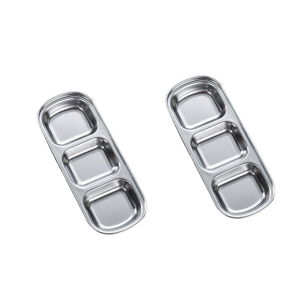 2 PCS Dip Dish Stainless Steel Dipping Plate Saucers Canisters ...