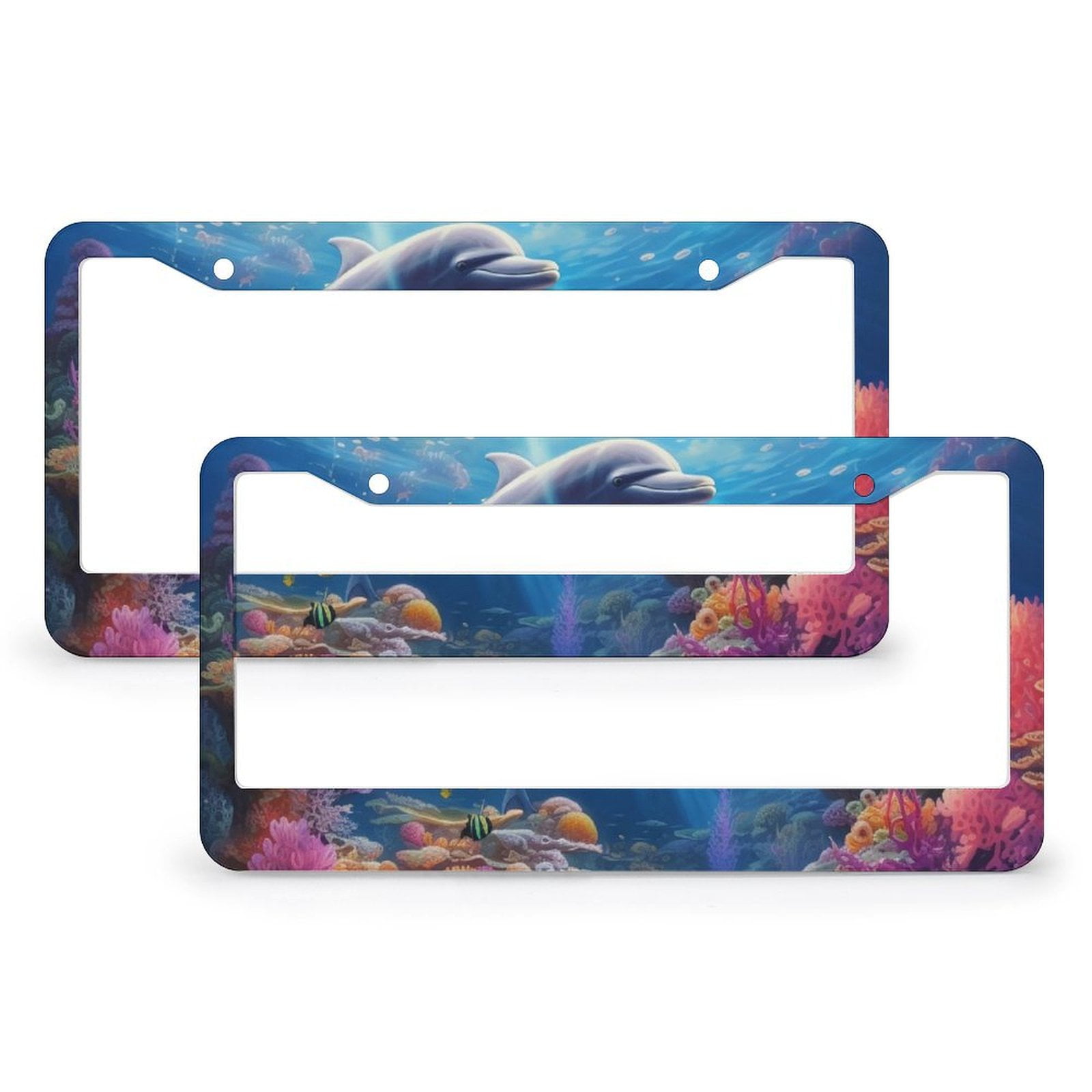 2 PCS Dolphins Under The Sea License Plate Frames Dolphin Love Licenses ...