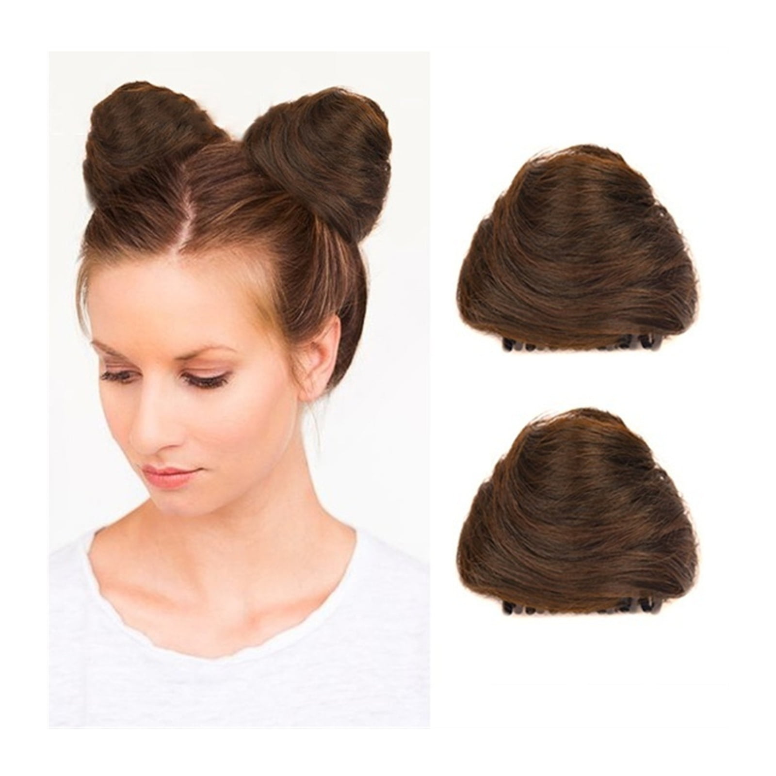 2 PCS Donut Chignon Synthetic Hair Pieces Bun Extension Mini Claw Clip ...