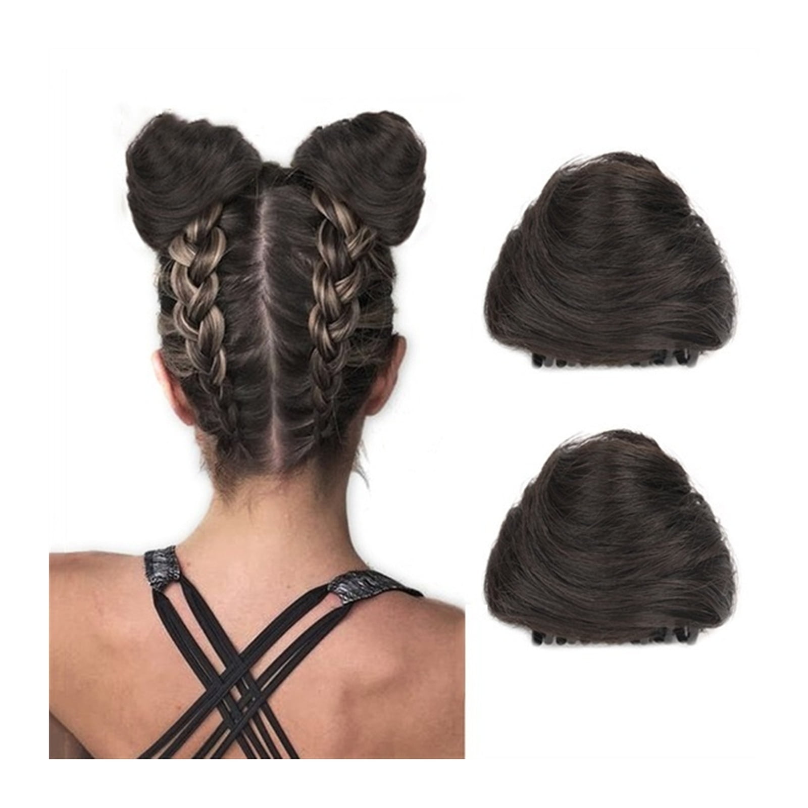 2 PCS Donut Chignon Synthetic Hair Pieces Bun Extension Mini Claw Clip ...