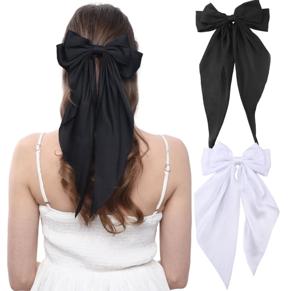 2 PCS Double Layer Hair Bows Red Hair Ribbon Clips Ponytail Holder ...