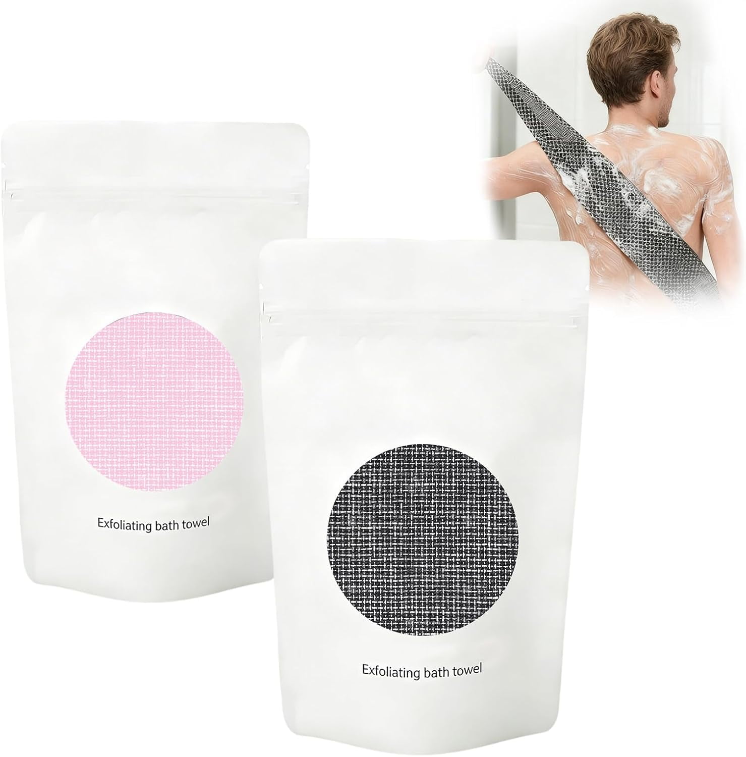 2 PCS Double-Sided Exfoliating Shower Towel,Matte Bathroom Towel Set ...