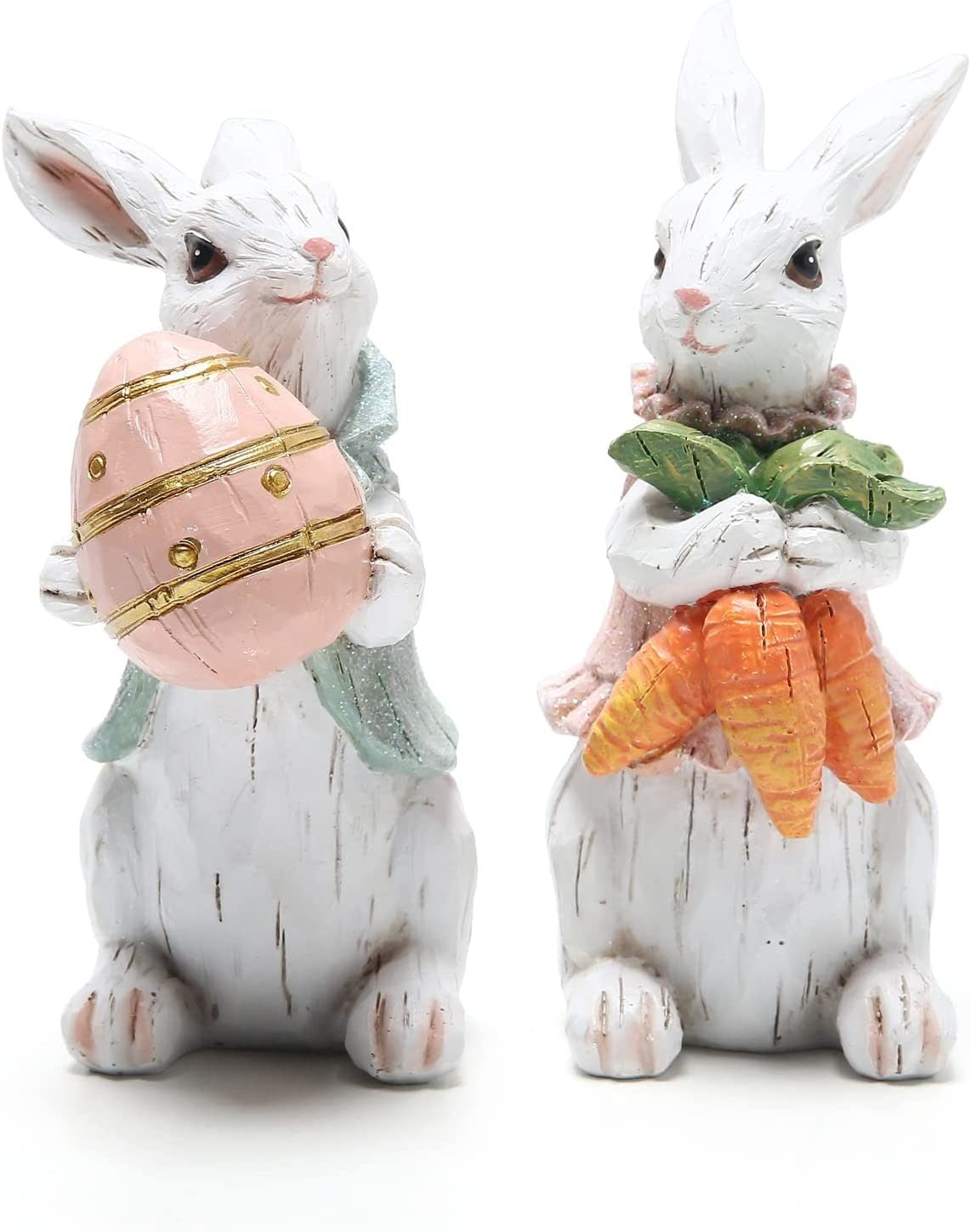 2 PCS Easter Bunny Decorations Spring Home Decor Bunny Figurines Easter ...