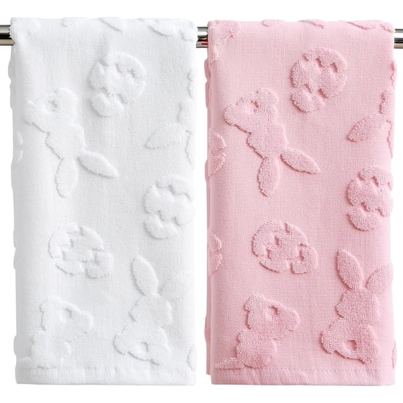 2 PCS Easter Hand Towels for Bathroom Pink White Rabbit Egg Hand Towels ...