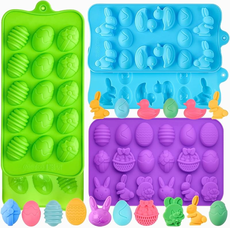 2 PCS Easter Silicone Molds, 54 Cavity Mini Easter Bunny Mold & 77 ...