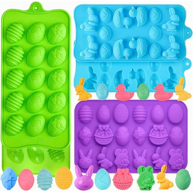 2 PCS Easter Silicone Molds, 54 Cavity Mini Easter Bunny Mold & 77 ...