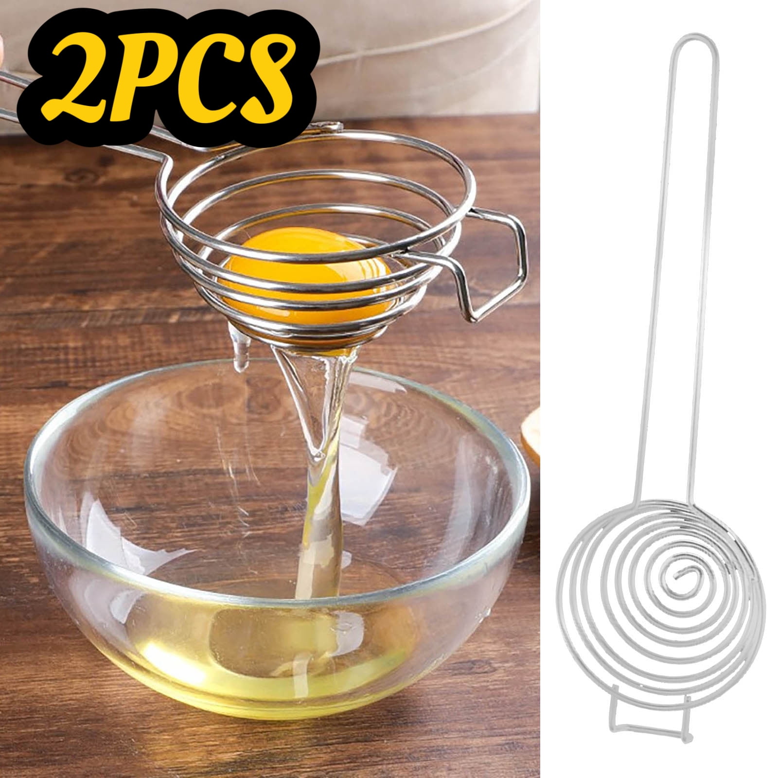 2 PCS Egg Separator,Stainless Steel Egg Yolk White Separation Tool Long ...