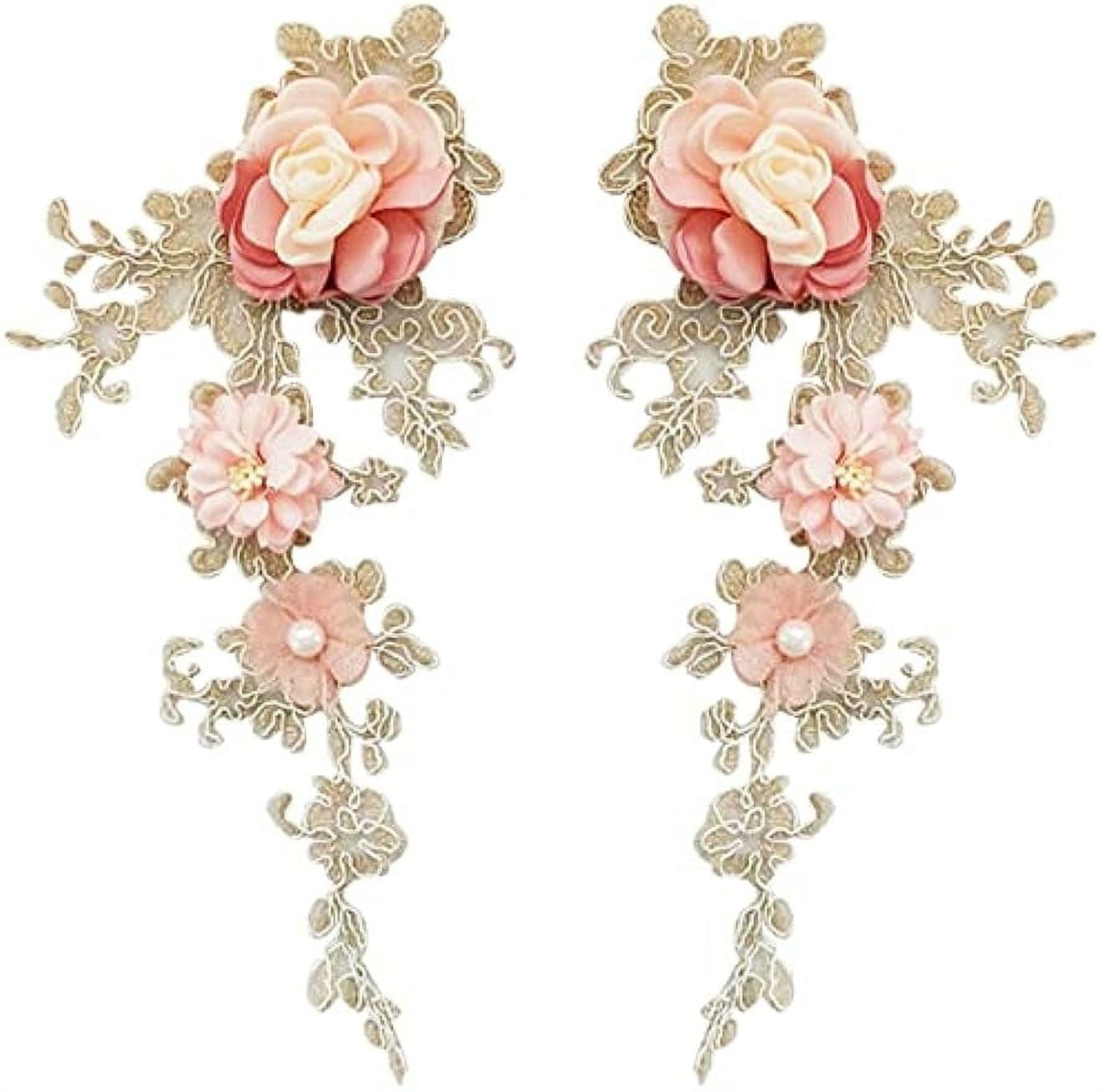 2 PCS Embroidered Patches Iron 3D Lace Applique Sew on Flower Bead ...
