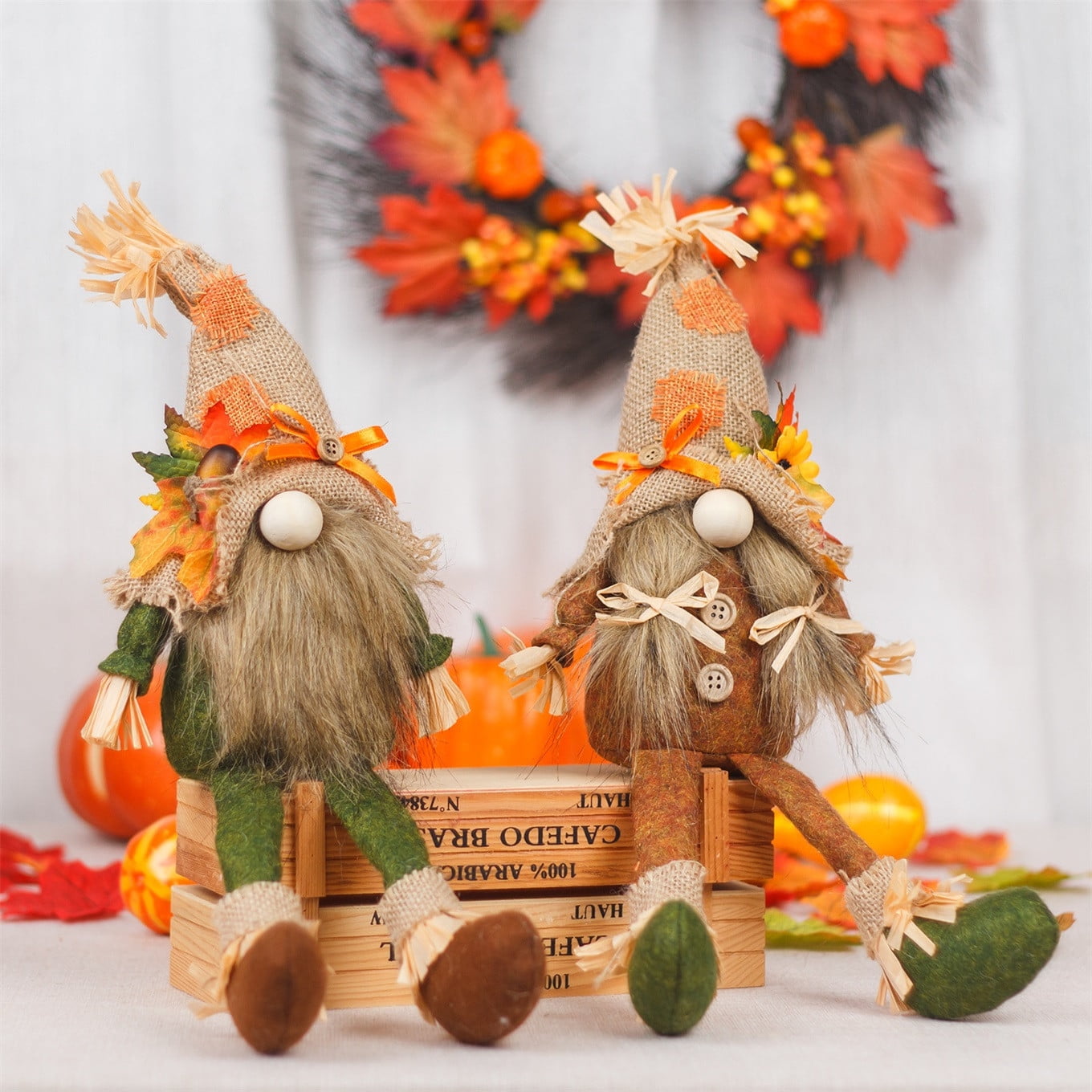2 PCS Fall Gnome Doll, Maple Leaf Sunflower Dwarf Dolls,Male and Female ...