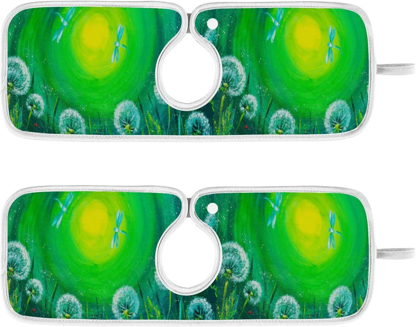 2 PCS Faucet Splash Catcher, 30"x5" Dandelions Grass Flying Dragonflies ...