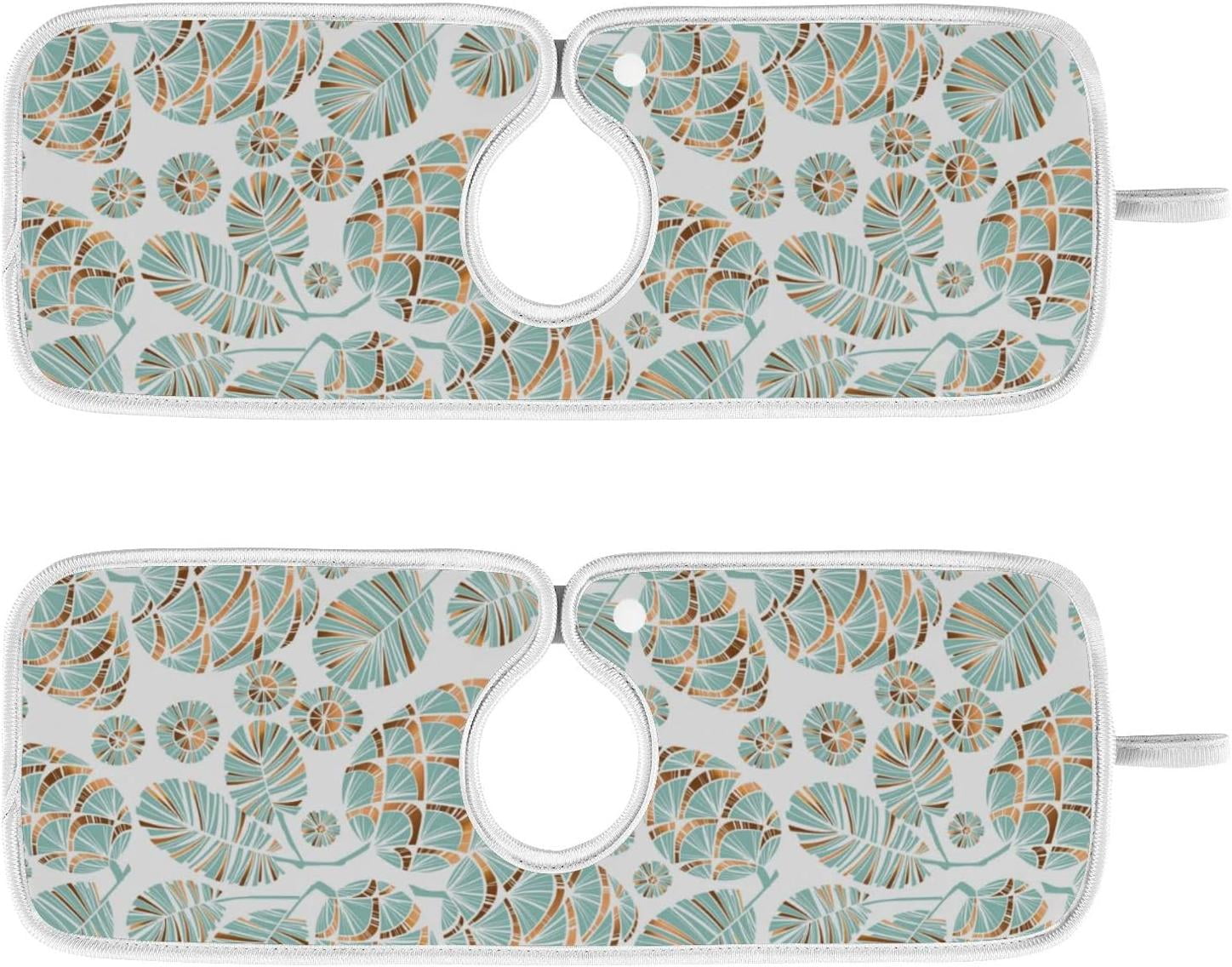 2 PCS Faucet Splash Catcher, 30"x5" Pastel Teal Green Palm Leaves Pine ...