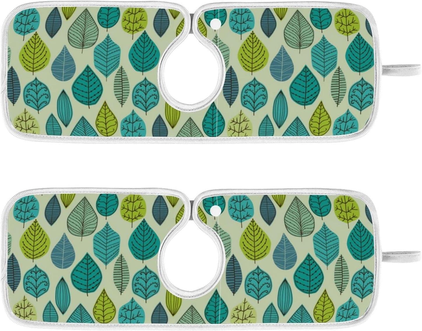 2 PCS Faucet Splash Catcher, Leaves Pattern Theme Blue Green Plant ...