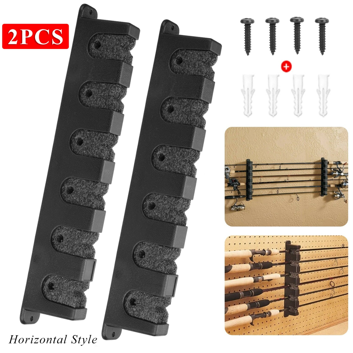 2 PCS Fishing Vertical Rod Holder,6 Holes Horizontal Storage Pole ...