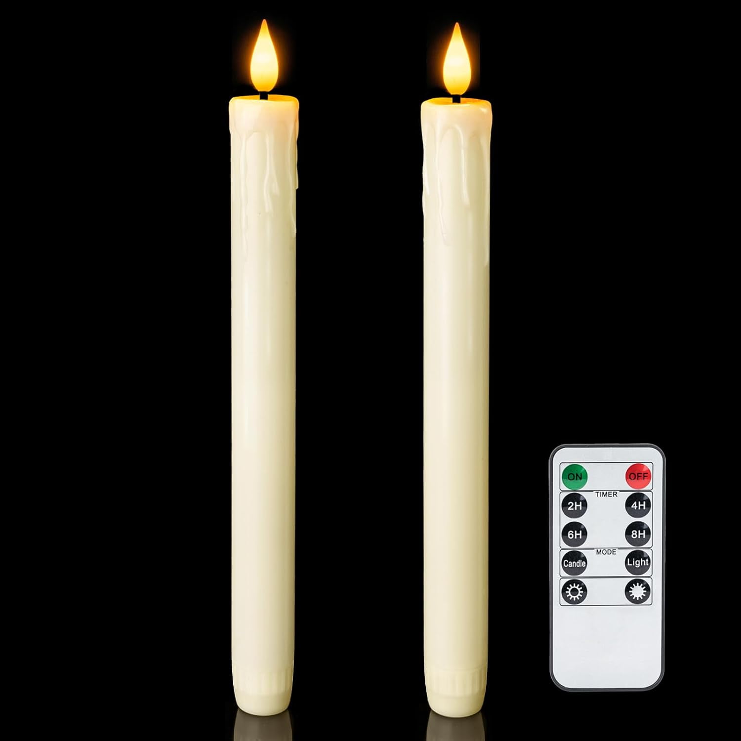 2 PCS Flameless Taper Candles with Remote and Timer, 9.6 inch Ivory LED ...