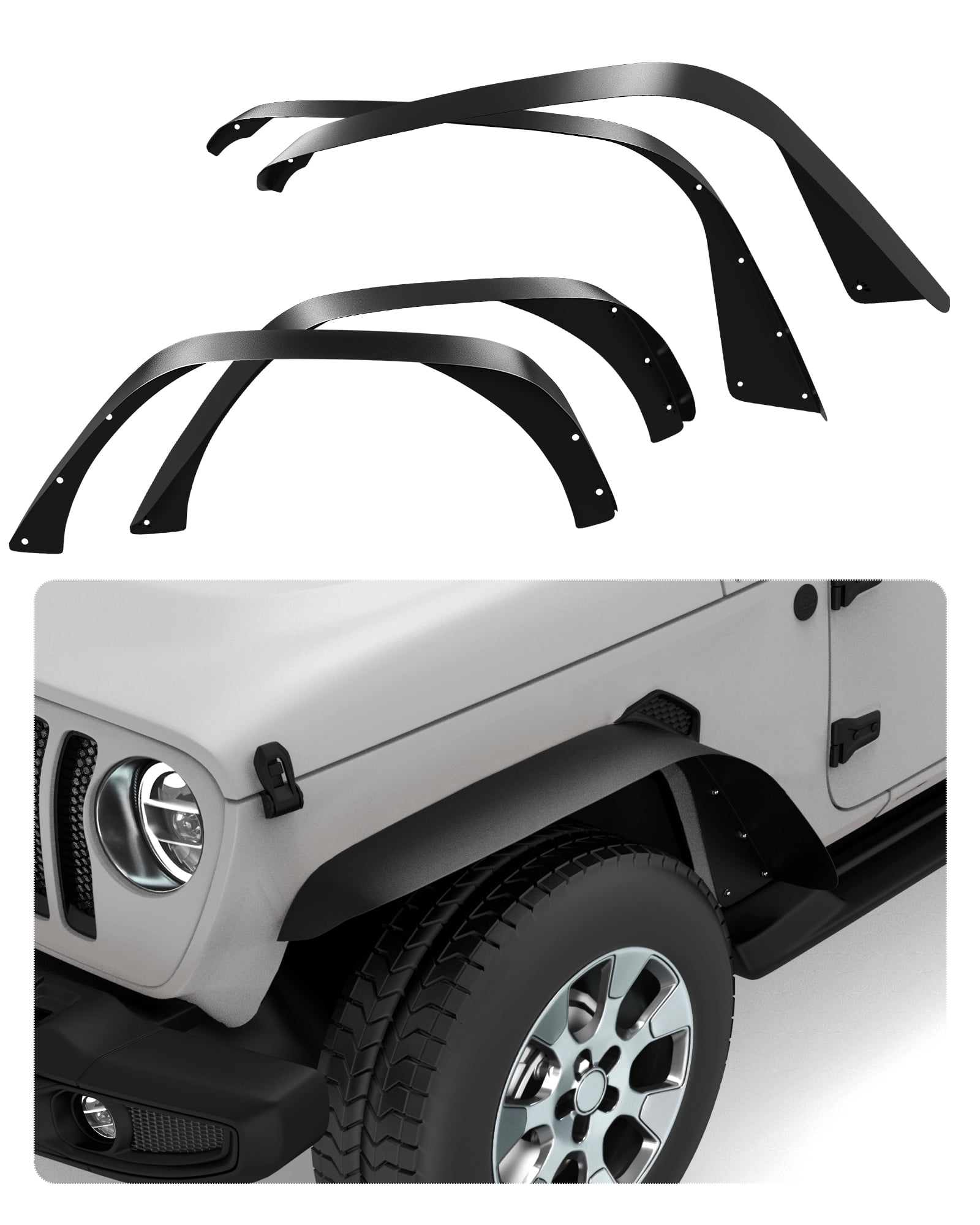 2 PCS Flat Front & Rear Fender Flares Fits For 2007-2018 Jeep Wrangler JK & JKU Unlimited, Off ...