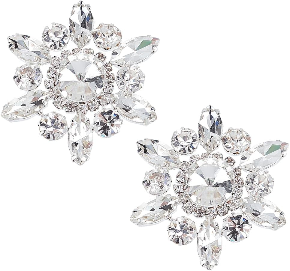 2 PCS Flower Crystal Rhinstone Applique Platinum Color Alloy Flower ...