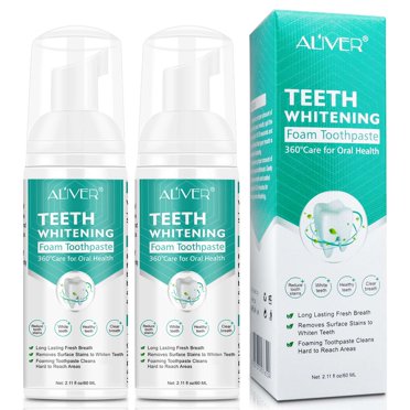 ALIVER Teeth Whitening Foam Toothpaste Mint Baking Soda 2-Pack Deep ...