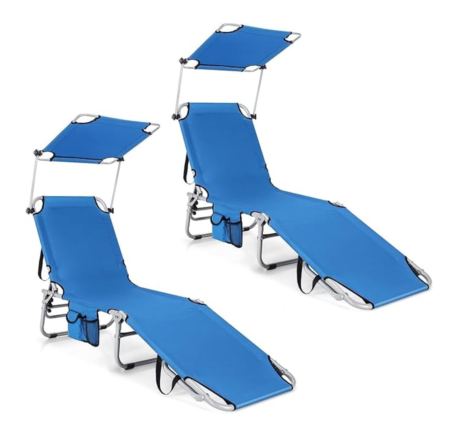 2 PCS Foldable Lounge Chair Outdoor Adjustable Beach Pool Recliner W ...