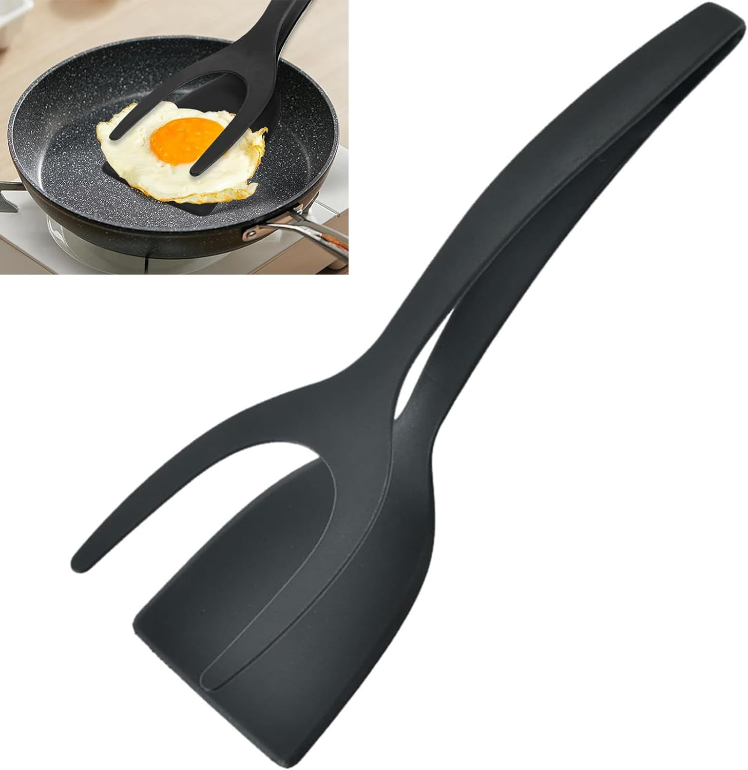 2 PCS Food Spatulas Tongs, Black Kitchen Egg Flipper Spatula, 2 in 1 ...