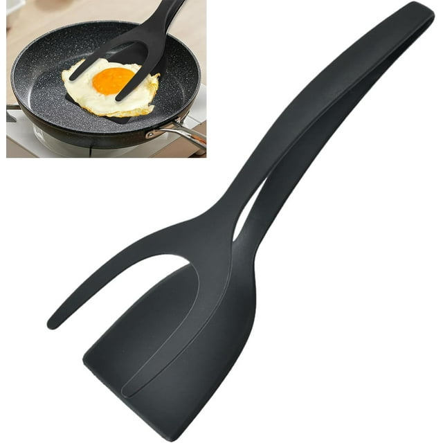 2 PCS Food Spatulas Tongs, Black Kitchen Egg Flipper Spatula, 2 in 1 ...