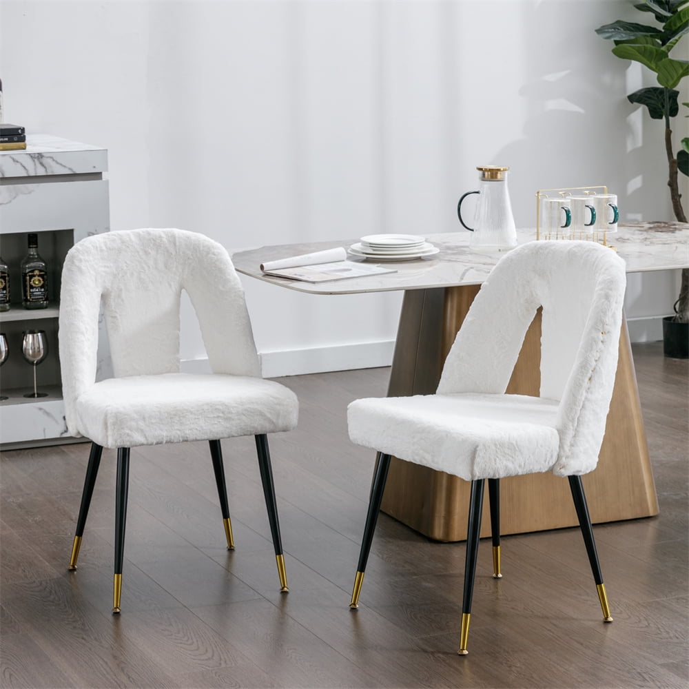 2 PCS Fur Fiber Upholstered Dining Chairs with Nail Heads, Velvet ...