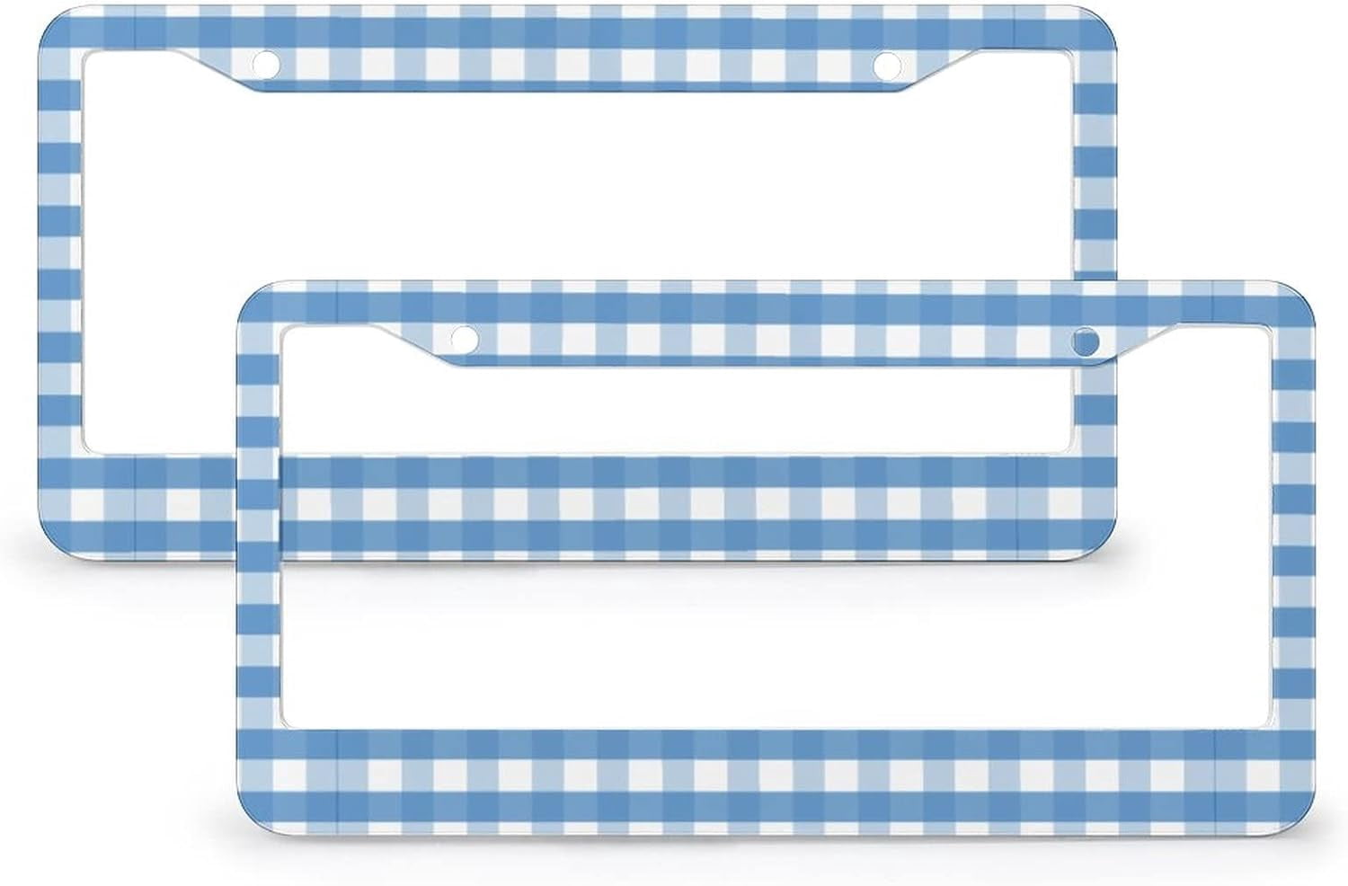 2 PCS Gingham Blue and White License Plate Frames Classic Checkered ...