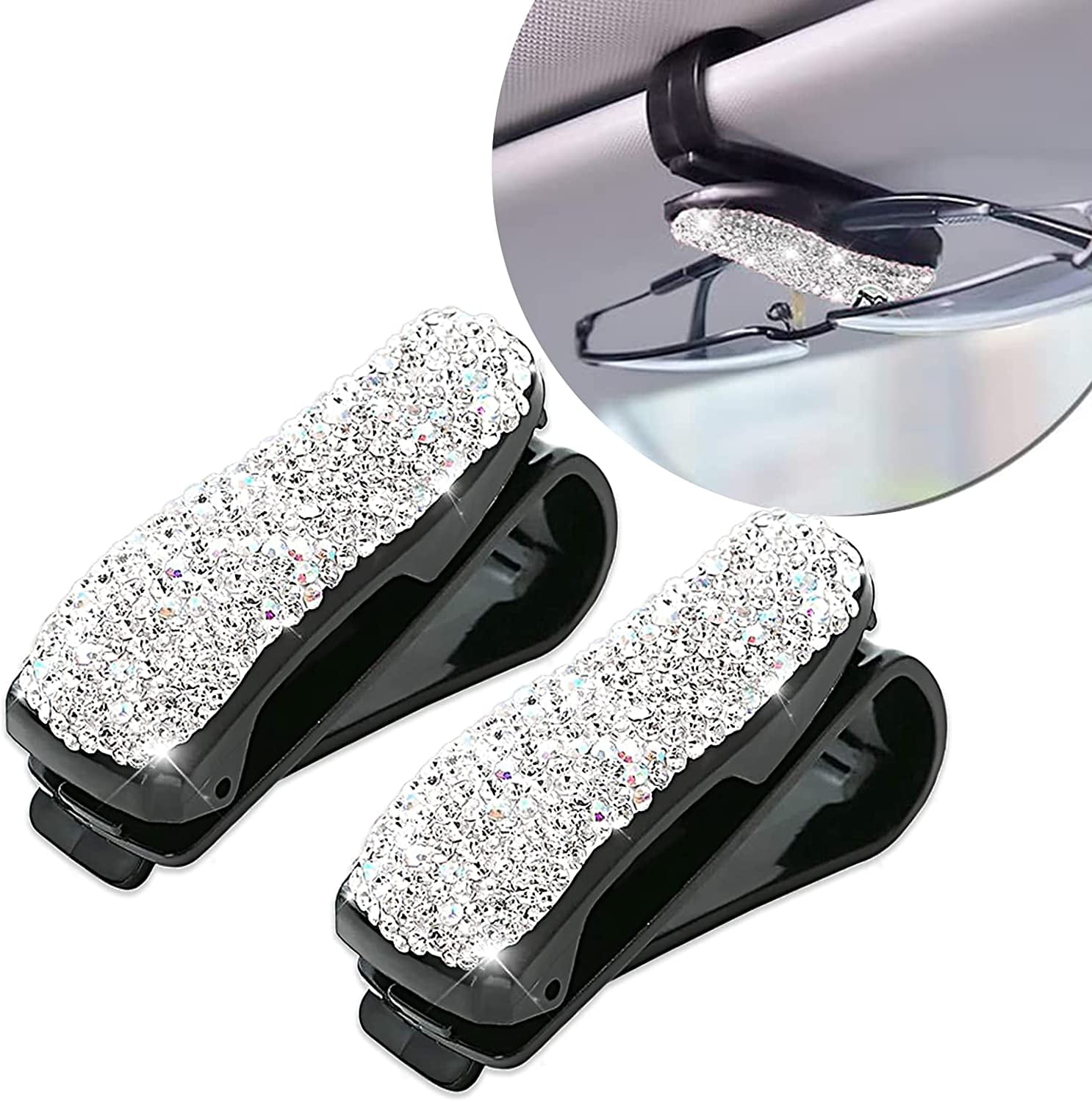 2 PCS Glasses Holders for Car Sun Visor, Bling Crystal Rhinestones ...