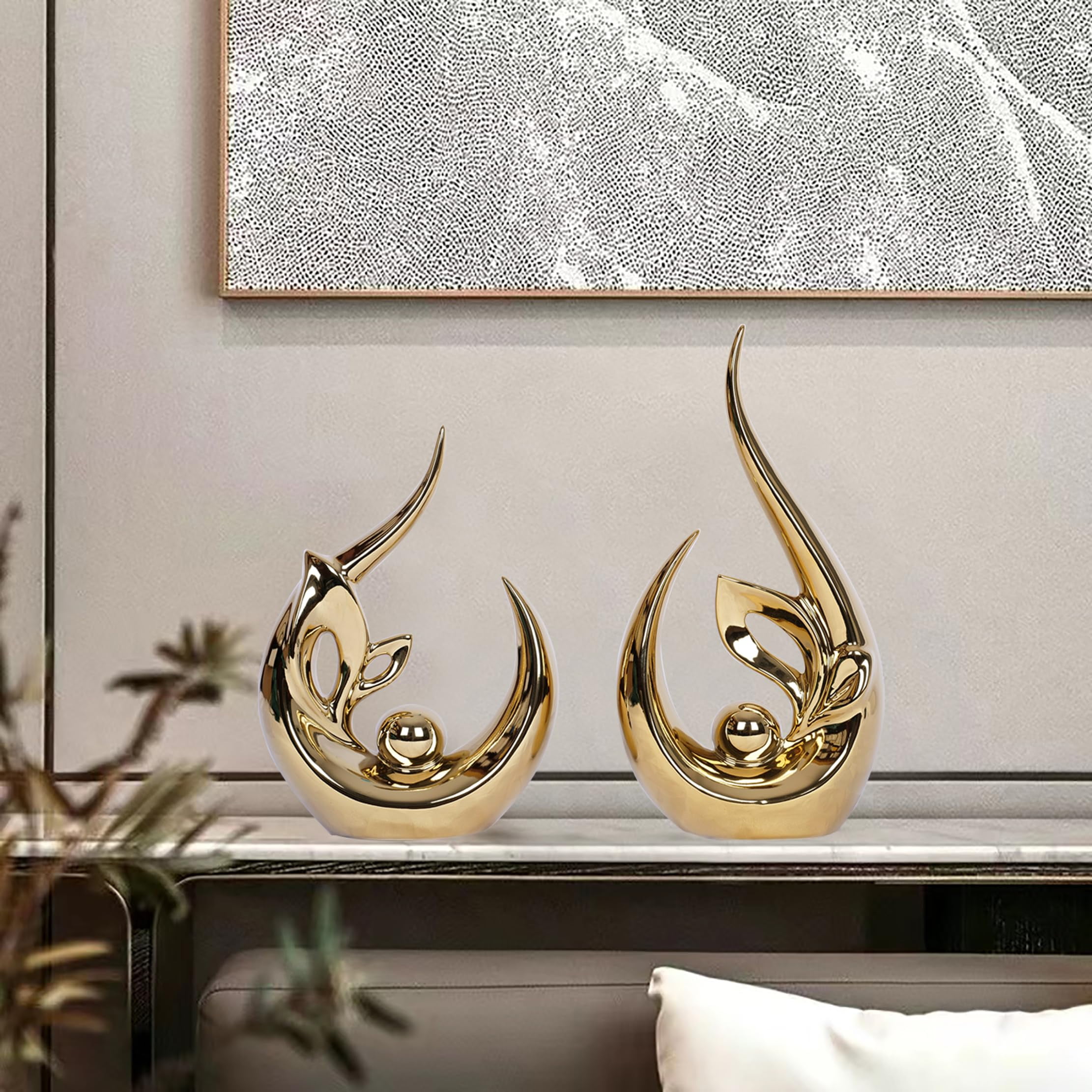 2 PCS Gold Accents Mid FST1 Century Modern Golden Living Room Ceramic ...