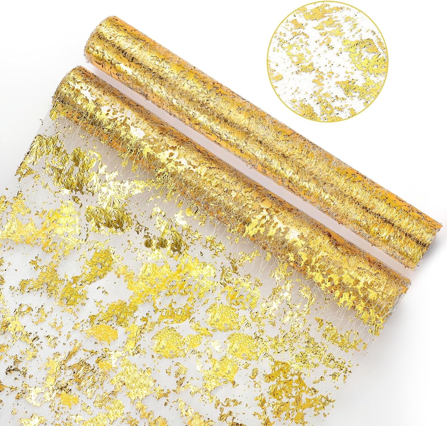 2 PCS Gold Table Runner, 11"x108" Glitter Foil Metallic Thin Mesh Decor ...