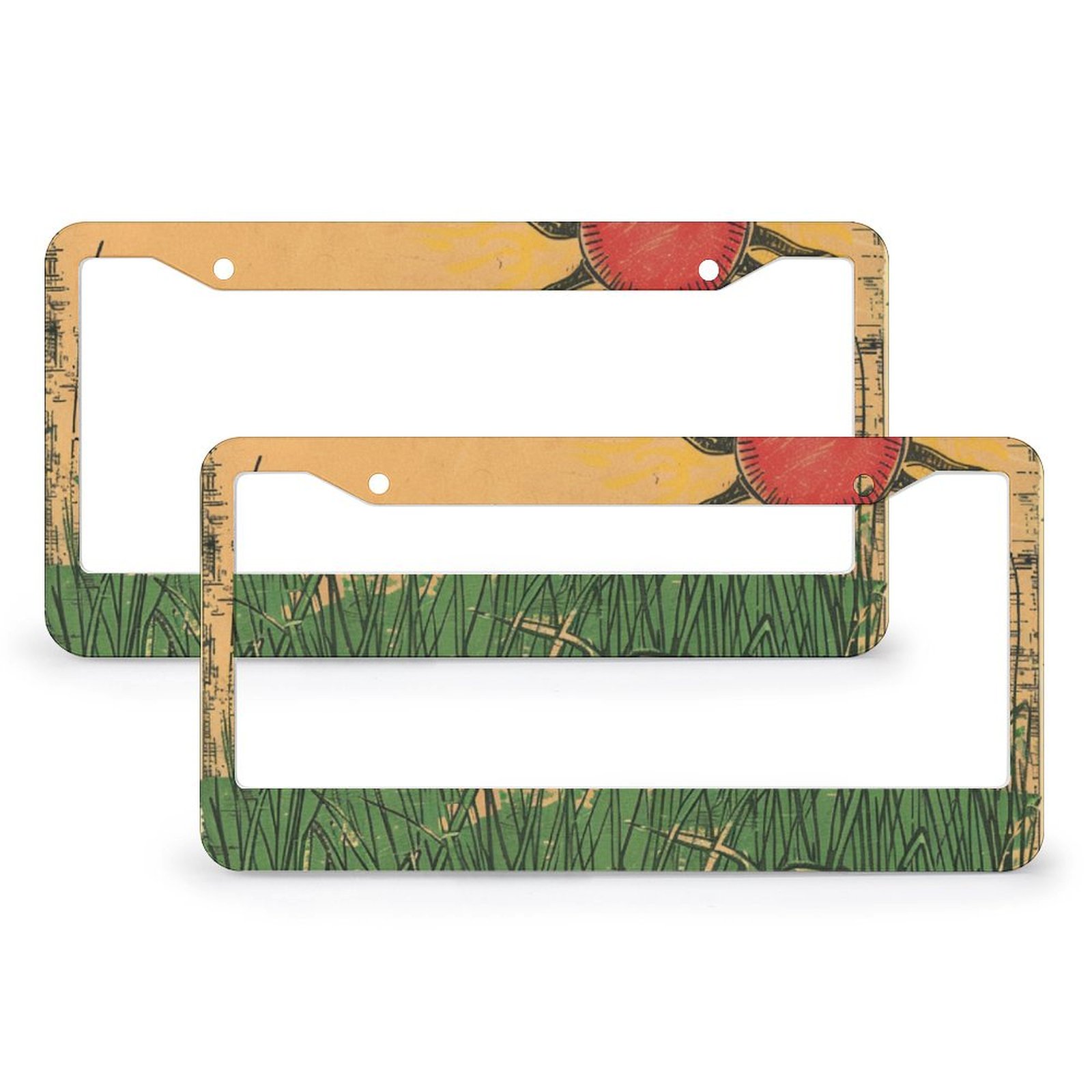 2 PCS Grassy Meadow And Sun License Plate Frames Summer Spring Floral ...