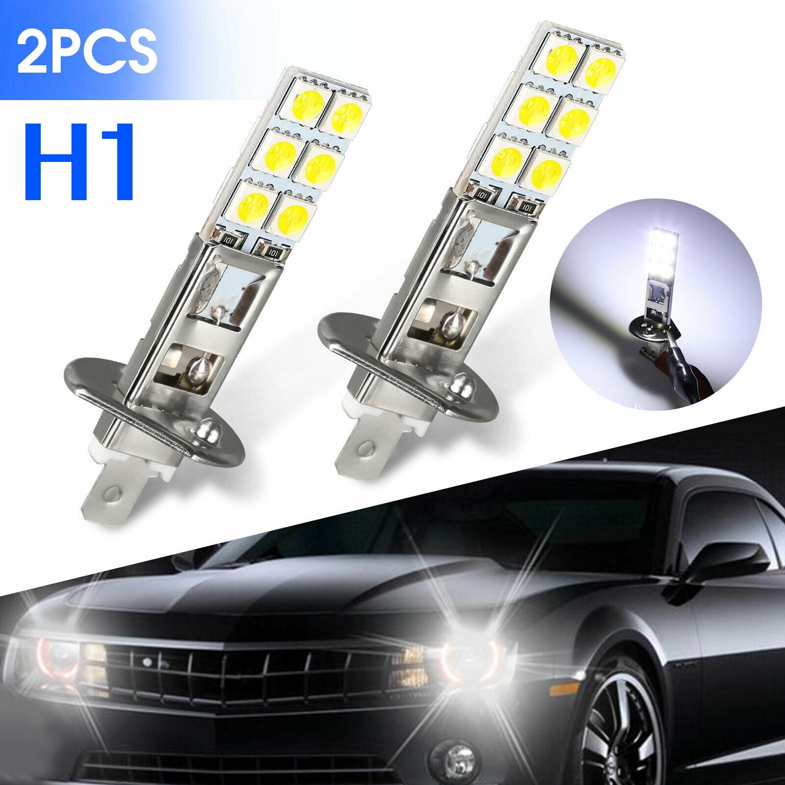 2 PCS H1 Automotive LED Bulbs, 6000K 55W White Light Driving Light Lamp ...