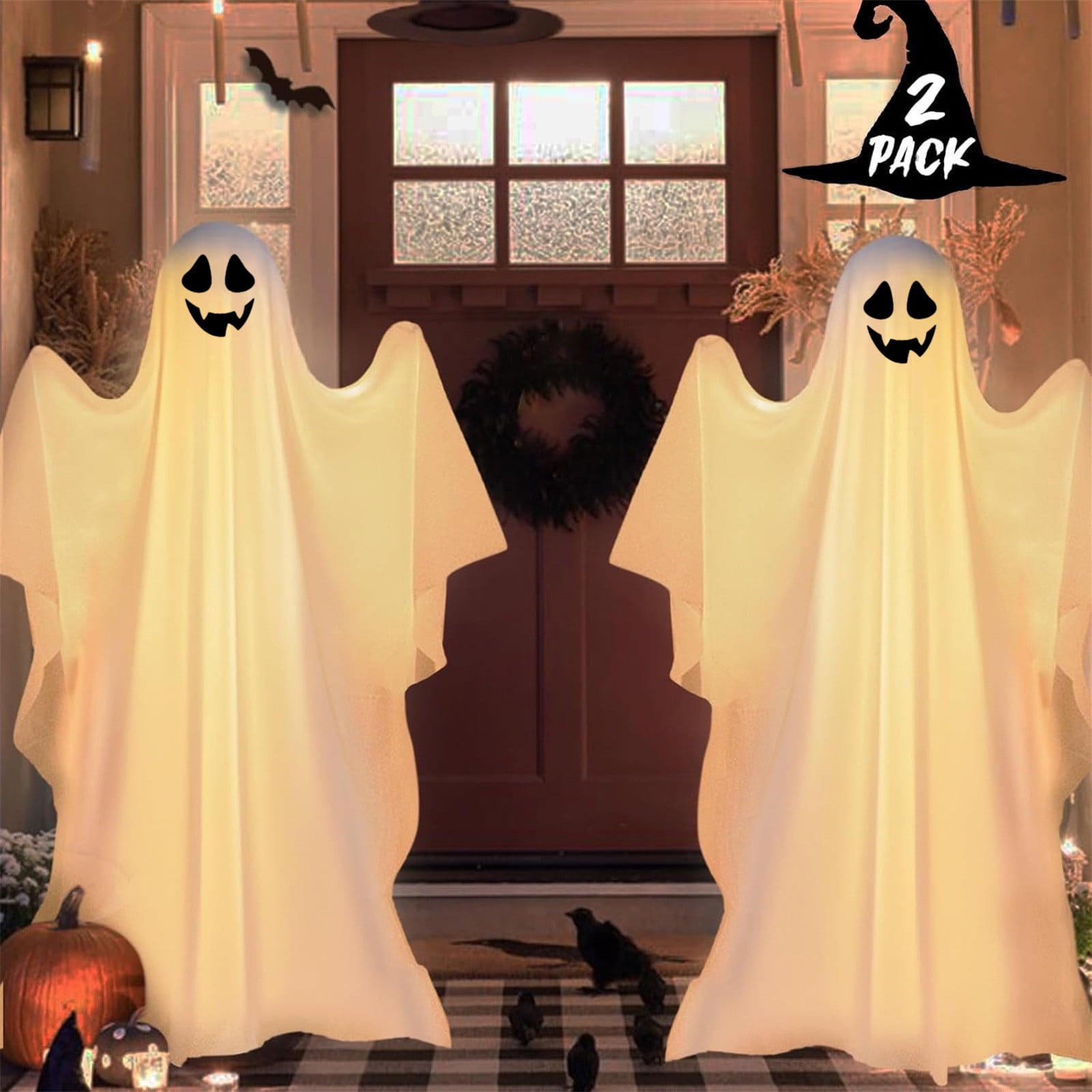 2 PCS Halloween Ghosts Decoration Yard LED Lights Hanging Ghost Lights ...