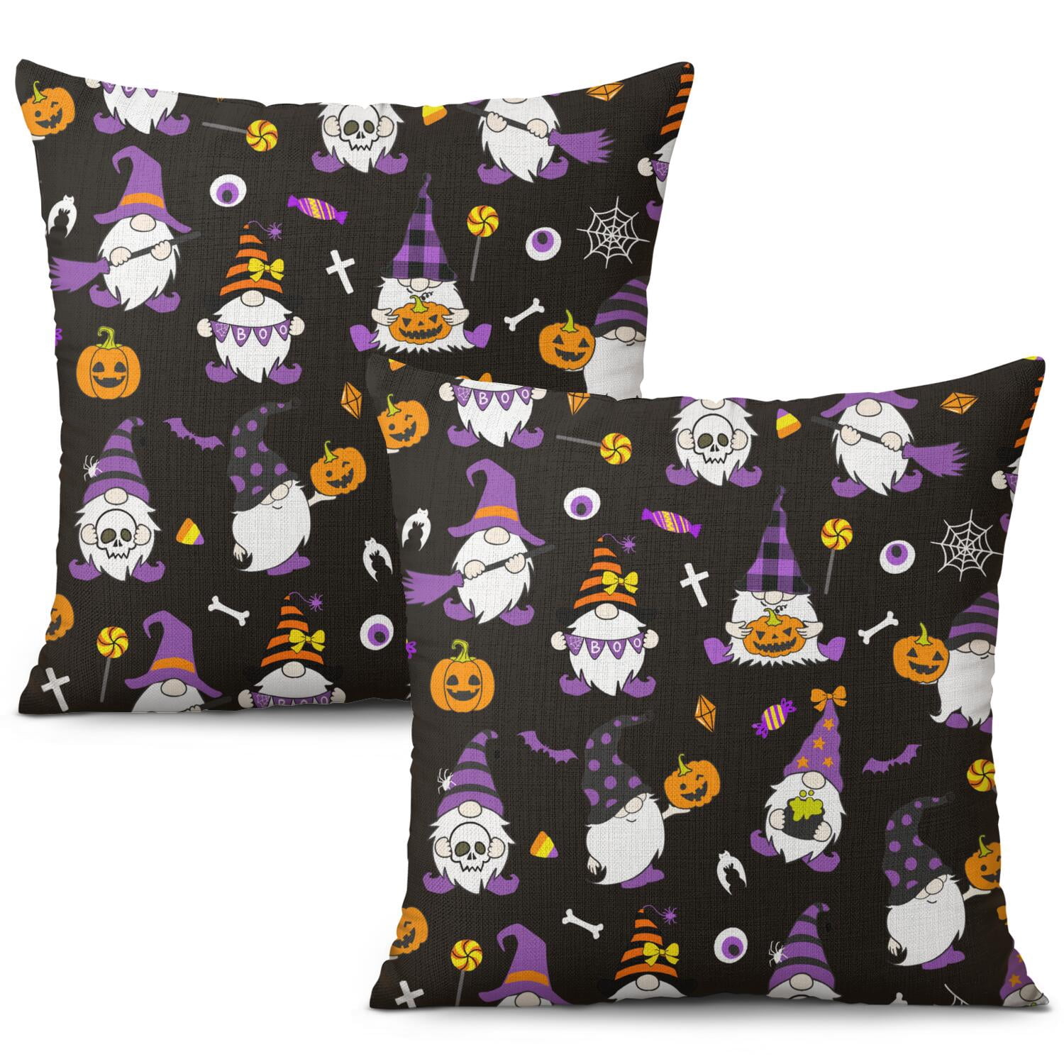 2 PCS Halloween Linen Pillow Covers Set - Spooky Ghost and Pumpkin ...