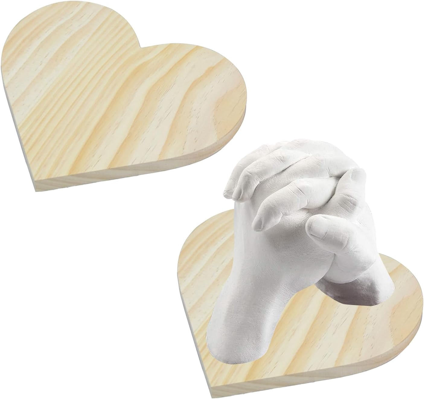 2 PCS Hand Casting Sculpture Base, Unfinished Heart Shaped Pine Wood ...