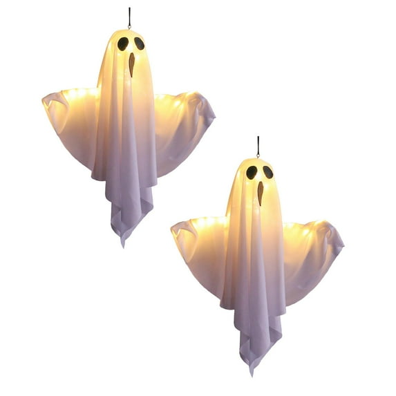 2 PCS Hanging Light-Up Ghost-Plastic Ghost Prop-Halloween Decorations ...