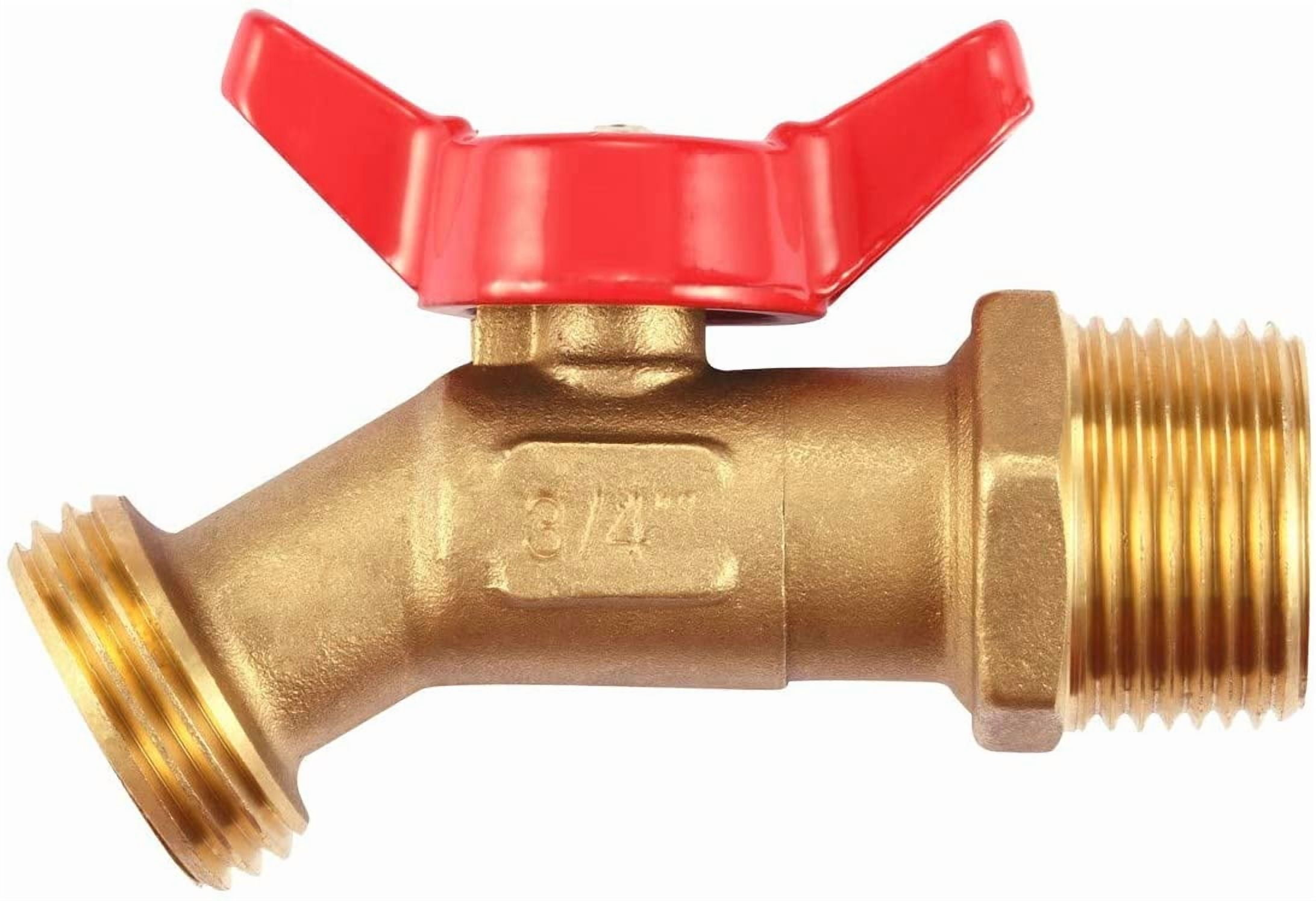 2 PCS Heavy Duty Brass Hose Elbow Stop Valve Hose Bibb Boiler Drain 3/4 ...