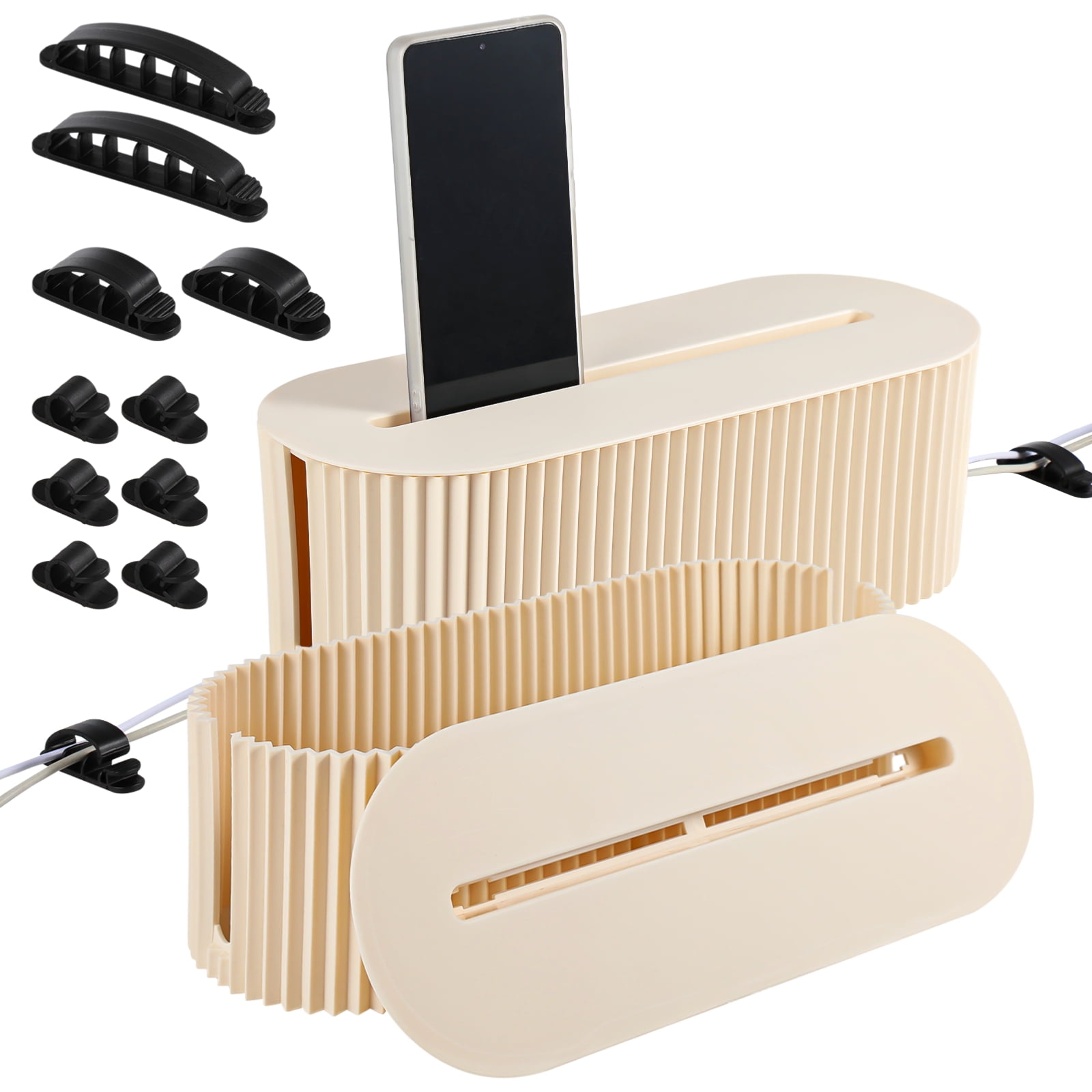 2 PCS Hidden Cable Management Boxes, Cord Organizer with 10 Cord ...
