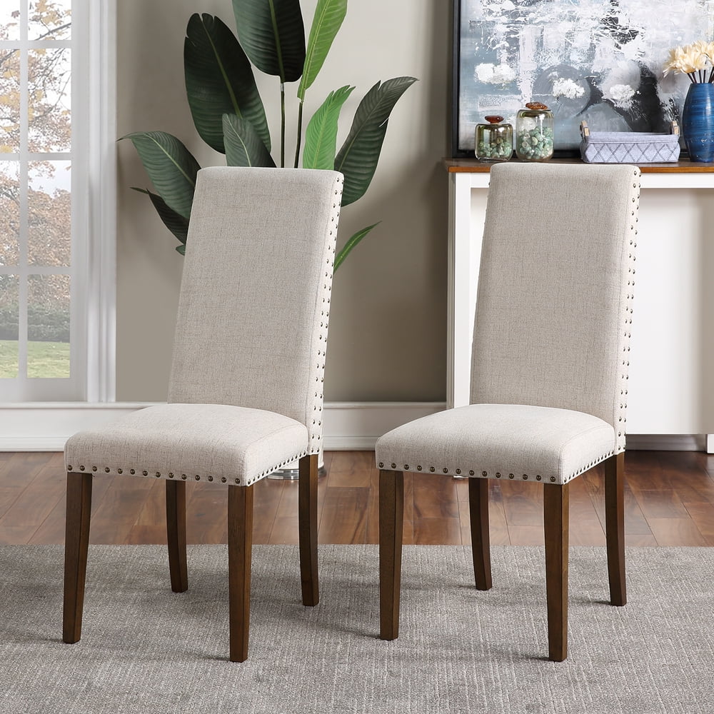 2 PCS High Backrest Dining Chairs, Fabric Padded 2 Dining Chairs, Urban ...