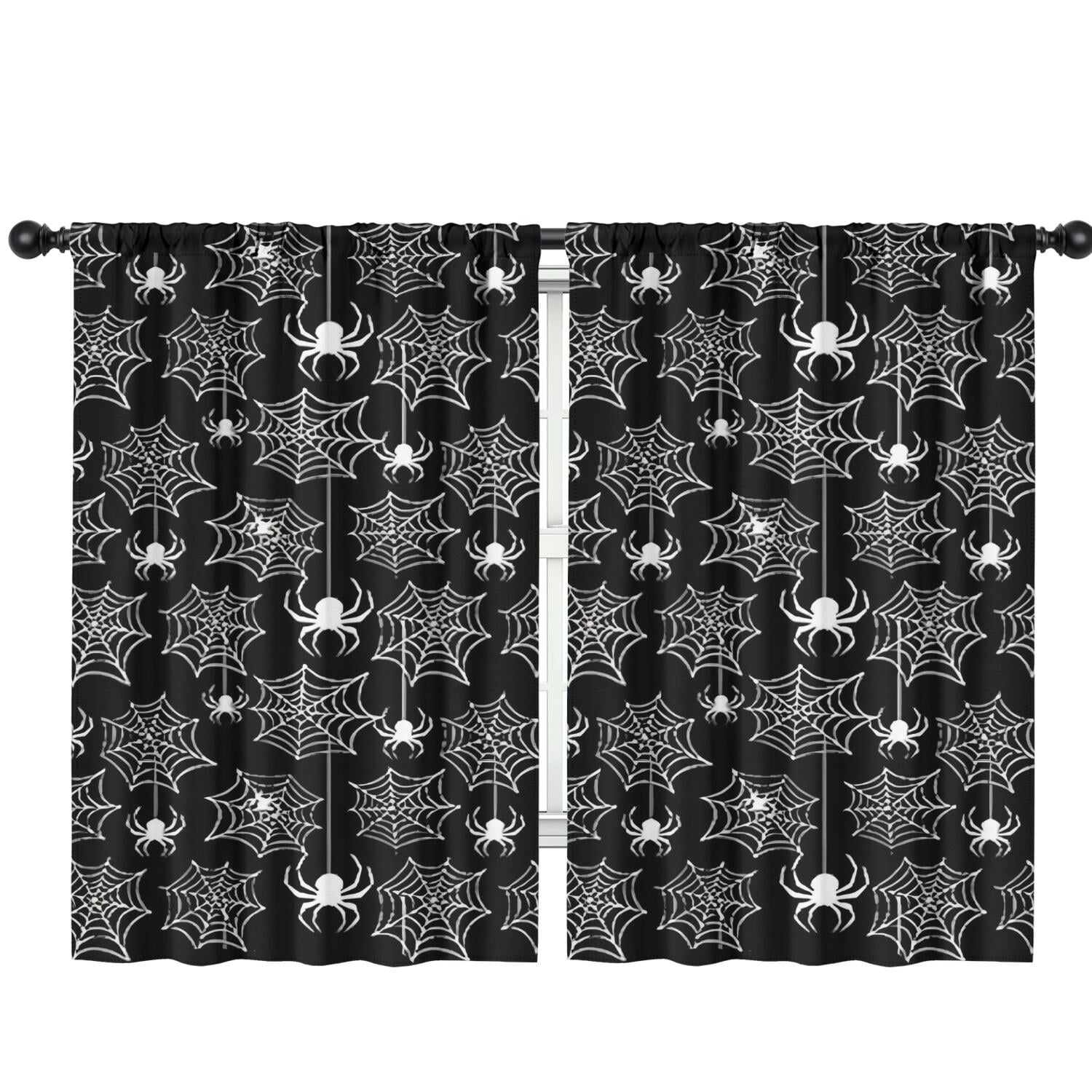 2 PCS Kitchen Curtains with Halloween Cobweb and Black Cat Artwork ...