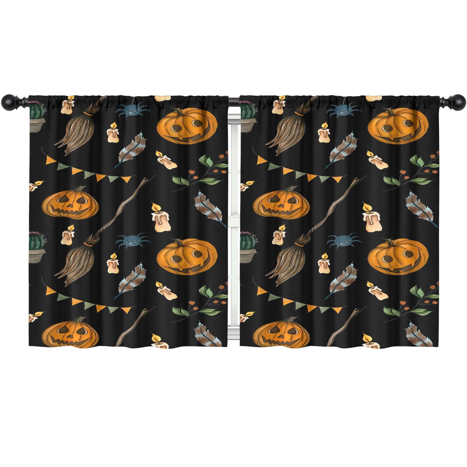 2 PCS Kitchen Curtains with Vintage Halloween Cobweb and Skeleton ...