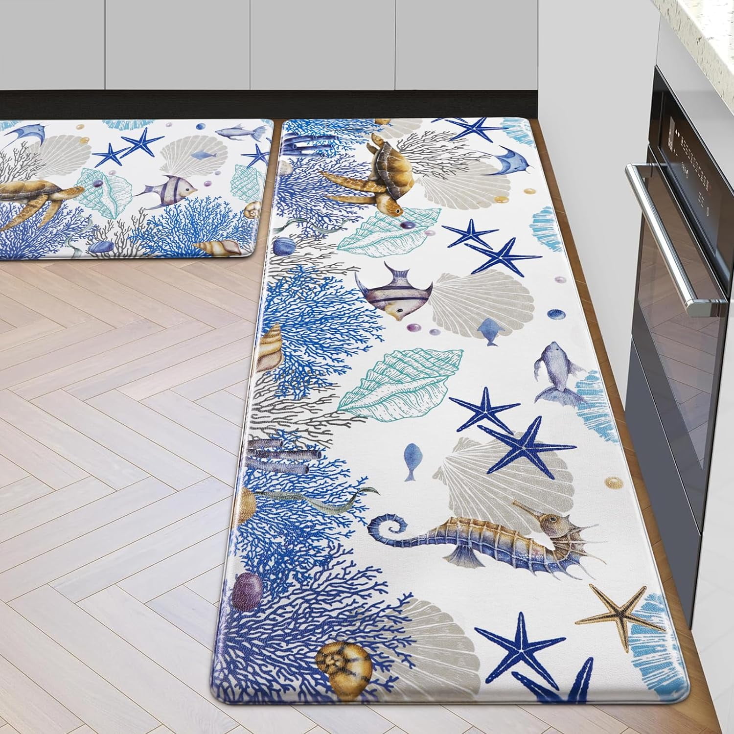 2 PCS Kitchen Mats, Coastal Nautical Kitchen Rugs Non Slip Washable ...