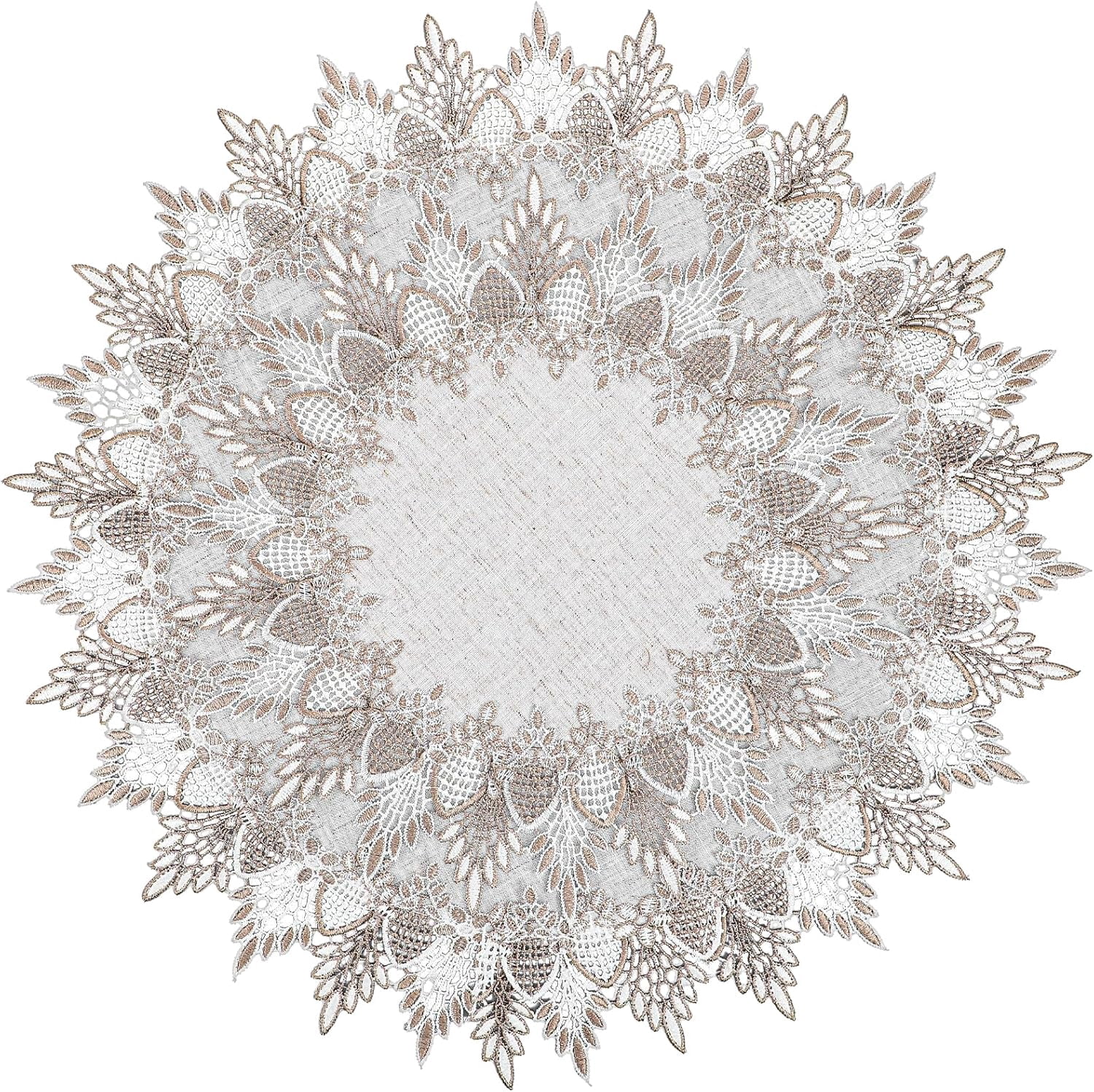 2 PCS Lace Doily 24" 16" Natural Round Table Runner Neutral Earth Tones ...