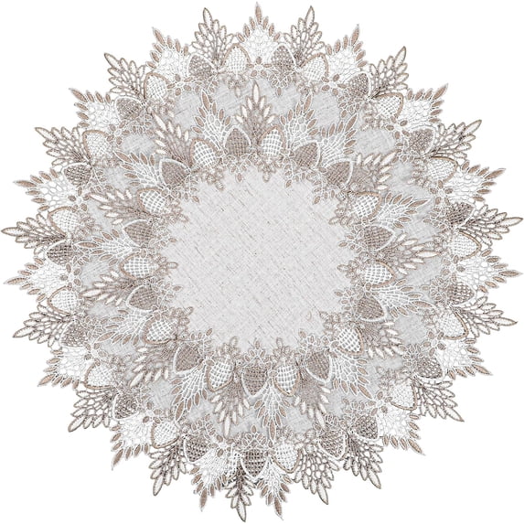 2 PCS Lace Doily 24" 16" Natural Round Table Runner Neutral Earth Tones ...
