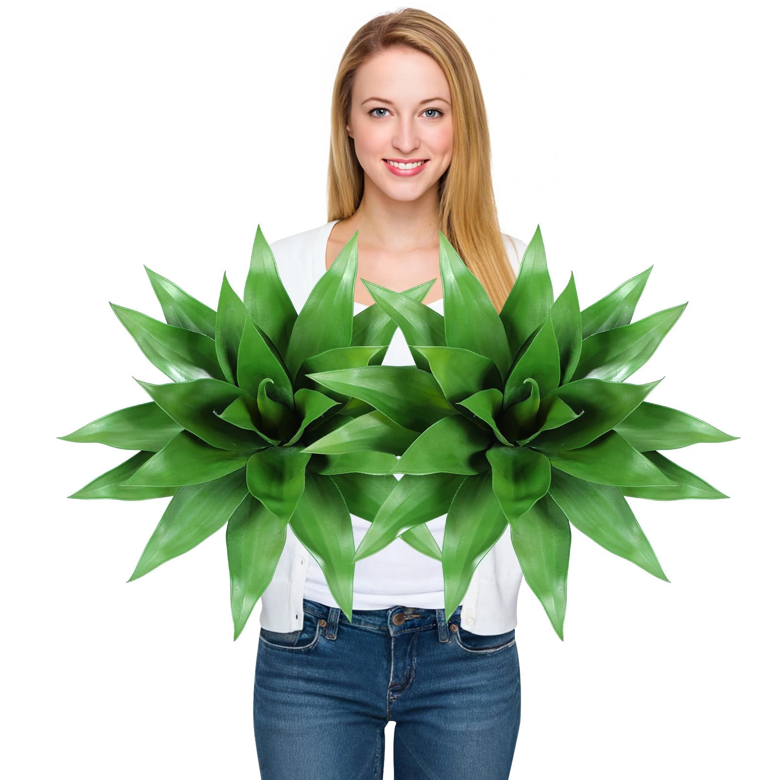 2 PCS Large 28 Inch Artificial Agave Plant Set, UV Resistant Realistic ...